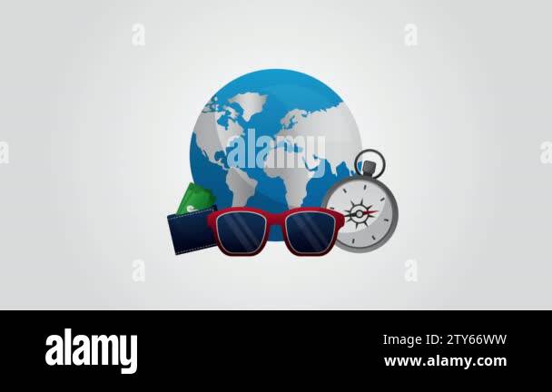travel around the world animation with earth planet and items Stock ...