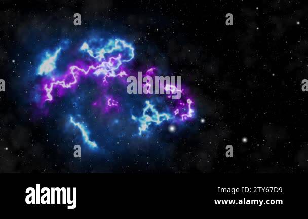 Space background. Camera is flying through the blue and magenta ...