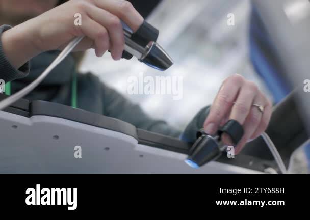 A surgeon doctor performs an operation using laparoscopy in virtual ...