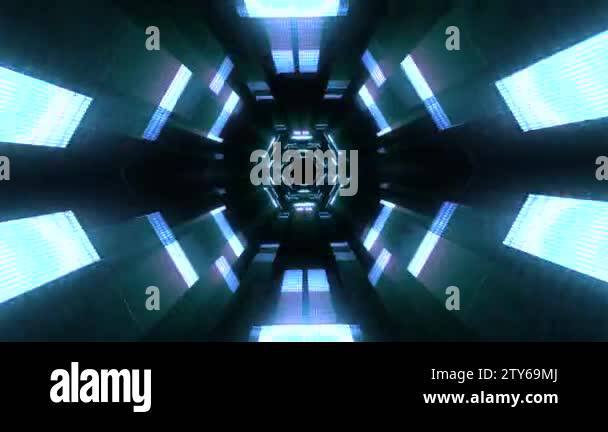 Flight in out neon lights cyber data hexagonal vr tunnel motion ...