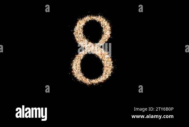 Gold glitter number 8 loop. A figure of sparkling particles. 3d ...
