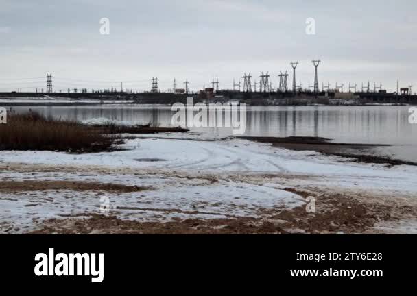 buildings and structures of the Volga hydroelectric power station on ...