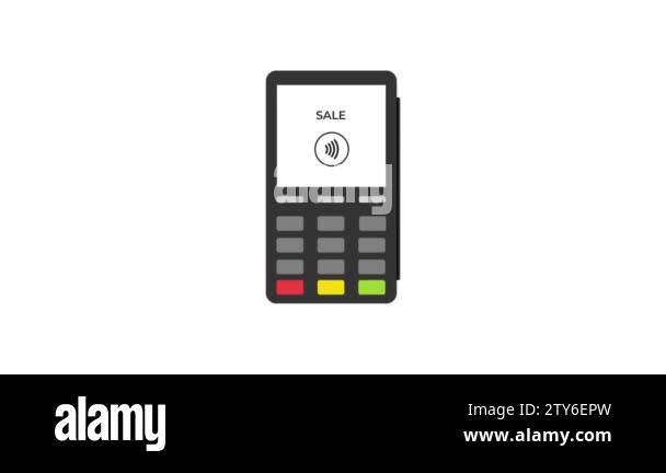 Mobile payment animation. Hand holding mobile phone over POS Terminal ...