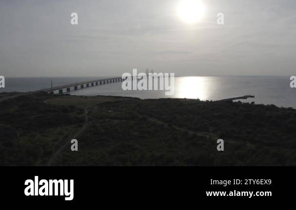Oresund bridge. A long tunnel and bridge with an artificial island ...