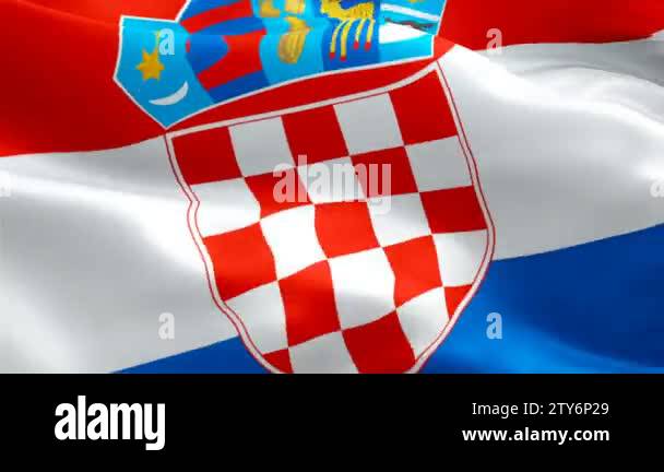 Croatia flag video waving in wind. Realistic Croatian Flag background ...