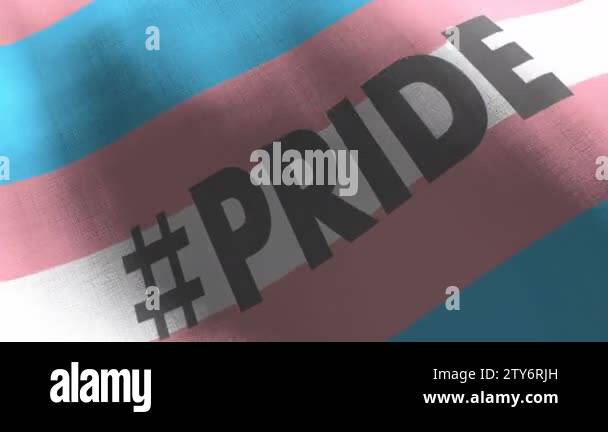 Transgender pride rainbow waving flag with text on it. Seamless cgi ...