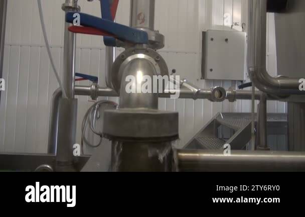 Steel tube construction and hot water splash in modern brewery Stock ...