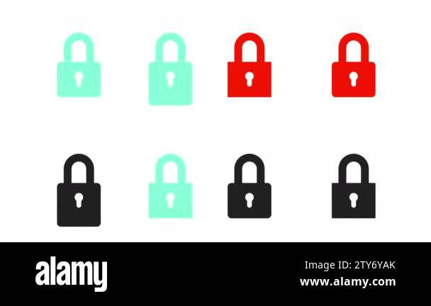 A set of opening locks. Black and colored locks. The lock closes ...