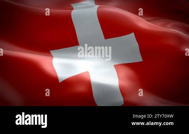 Switzerland Flag Wave Loop waving in wind. Realistic Swiss Flag ...