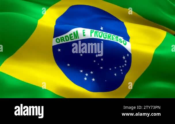 Brazilian flag waving in wind video footage Full HD. Realistic ...