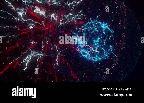 Lightning explosion, flashing light impulses on black background ...