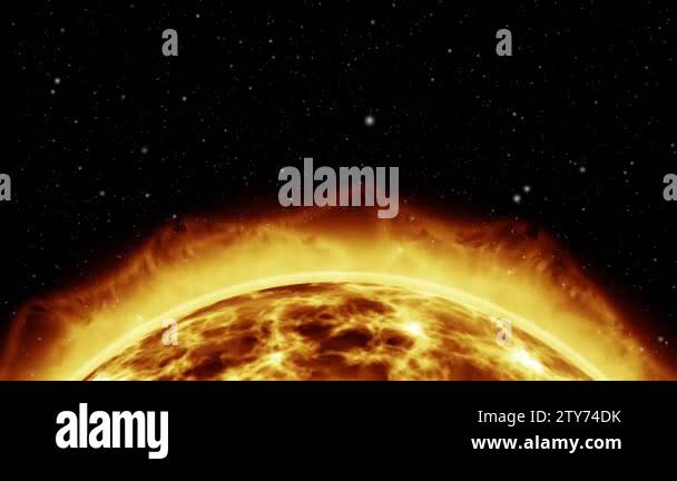 Realistic Sun surface with flame and boiling gas. Burning star. Quarter ...