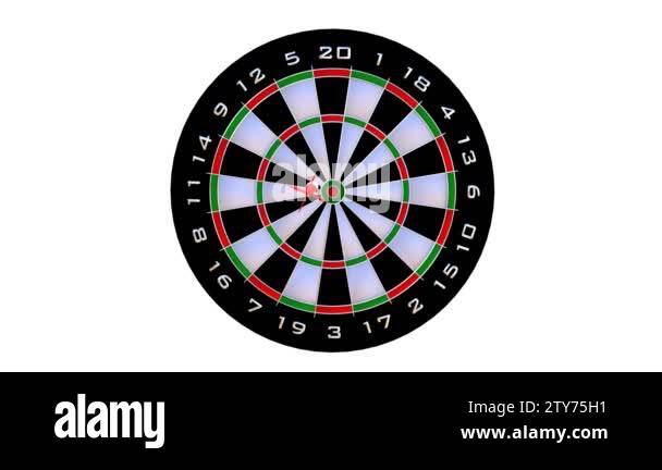 Dart arrow hitting in the target of dartboard. 3D animation on white ...