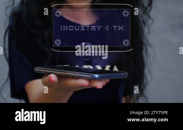 Woman showing HUD hologram Industry 4-th Stock Video Footage - Alamy
