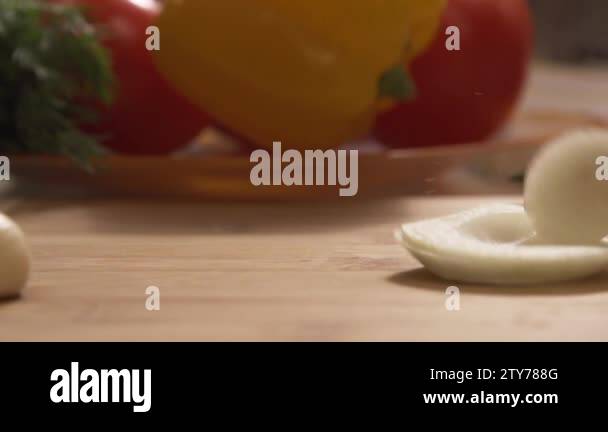 Close-up - Beautiful Onion Rings Falling While Cooking In A Restaurant ...
