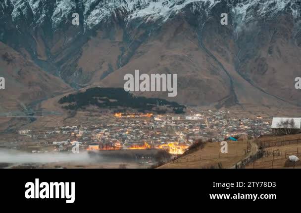 Stepantsminda, Georgia. Countryside Landscape At Evening Night Time On ...