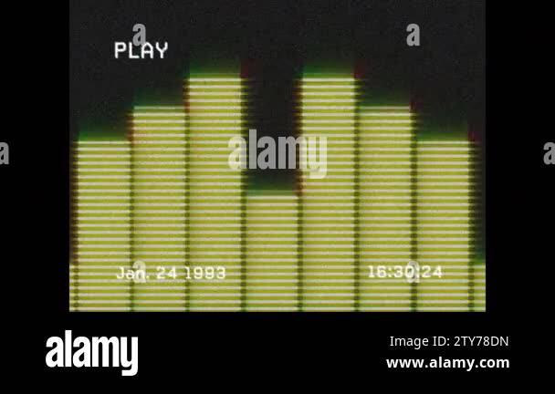 Animation of a screen with the word play and the date and time written ...