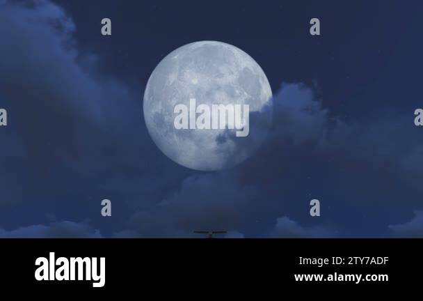 Small Plane taking off at night with a full moon background Stock Video ...