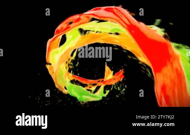 abstract bright colorful liquid vortex flow with splashes slow motion ...