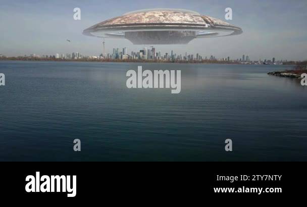 Alien Spaceship Invasion over Toronto City IllustrattionVideo ...
