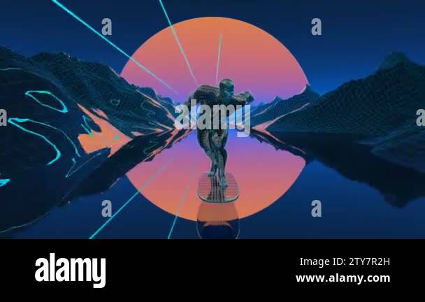 Silver Surfe Night Static. Night digital landscape, sun, mountains and ...