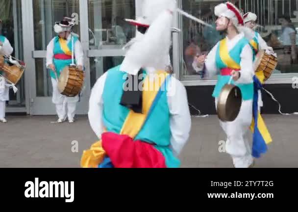 Moscow, Russia, July 12, 2018: Korean culture festival. A group of ...