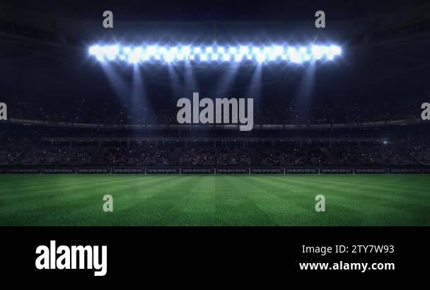 grand football stadium at night with light moving cones as seamless ...