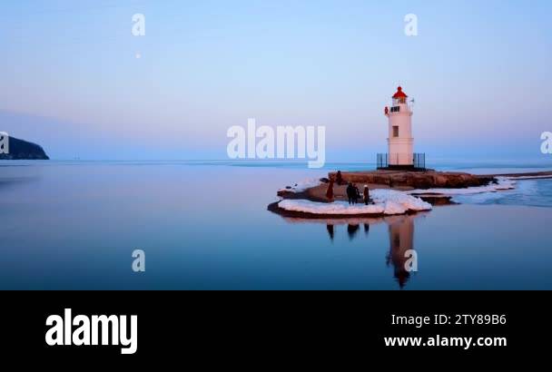 Top aerial panoramic view of Tokarev Lighthouse in Vladivostok. The ...