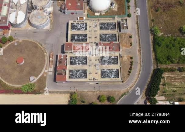 sewage treatment plant removing contaminants from waste water aerial ...