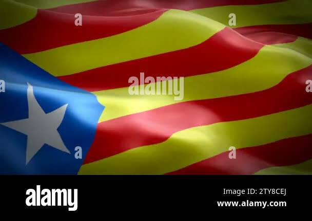 Catalonia Flag Wave Loop waving in wind Catalan. Realistic Barcelona Flag background. Catalonia ...