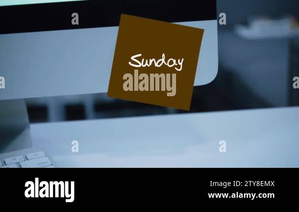 Sunday. Days of the week. The inscription on the sticker on the monitor ...