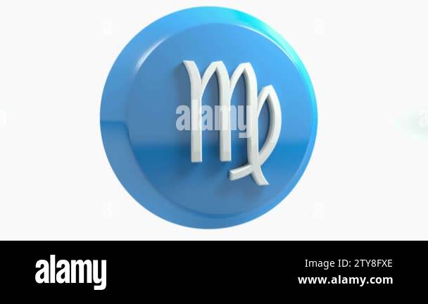 A blue circle push button with the icon of the zodiacal sign VIRGO ...