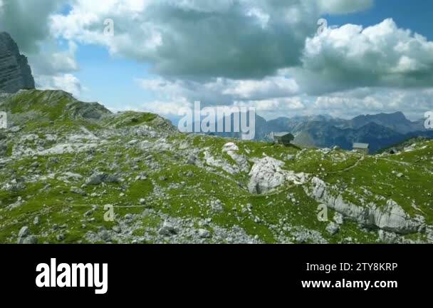 Aerial: Triglav national park in Slovenia, Seven lakes valley, cottage ...