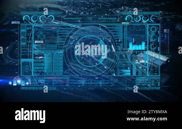 Animated business technology interface with moving graphs and numbers ...