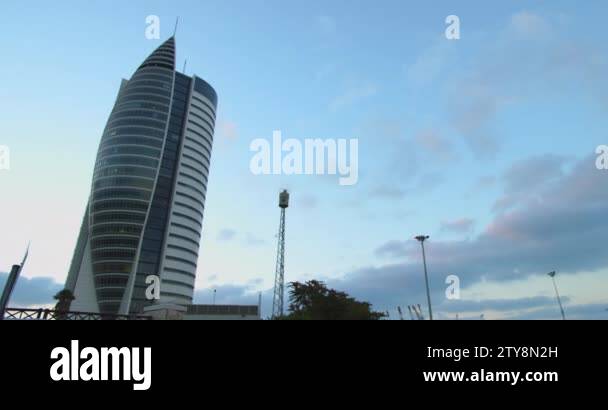 Sail Tower building in downtown Haifa with blue sky and clouds in the ...