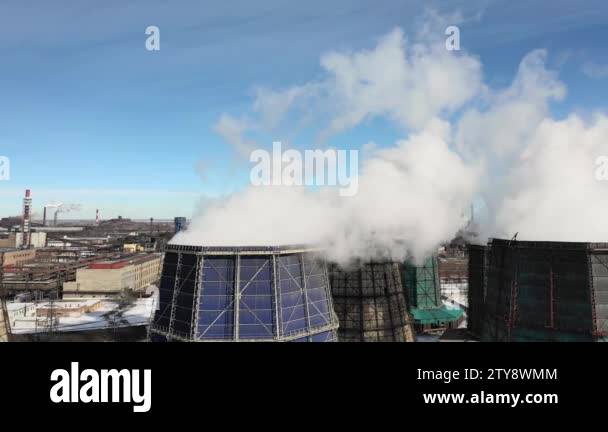 Industrial smoke stack pipes pollute air with toxic emissions. Ecology ...