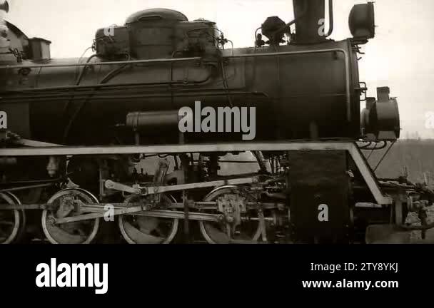 Old passangers train running on the tracks. Retro locomotive with steam ...