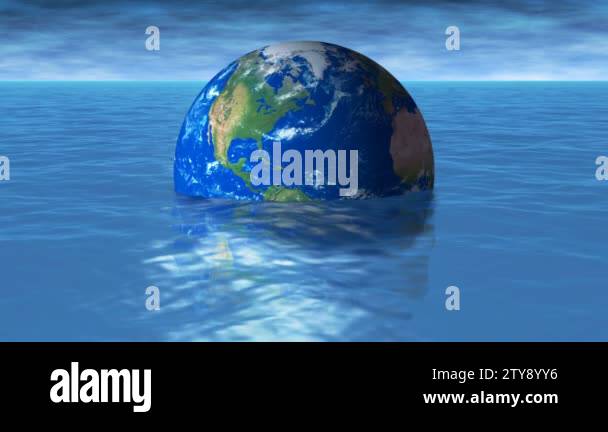 Global Warming Earth in Water 4K loopAnimation of our planet drowning ...