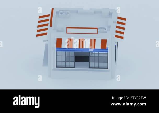 3d animation of isometric scene with rotation 360 degree. Simple models ...