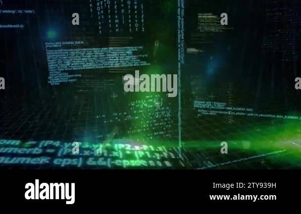 Digital animation of data scrolling against a cyber background with a ...