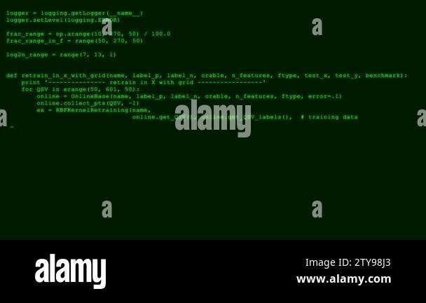 3d Hacking Code Data Flow Stream On Green Computer Screen With Encrypted Fast Typing Coding