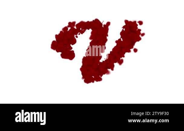 Blood alphabet concept, letter v appears in center and fades away with ...