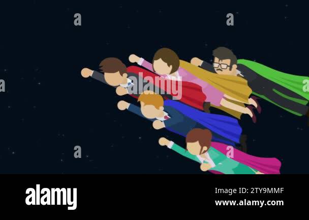 Superhero business team flying in suit and cape. Business leadership ...