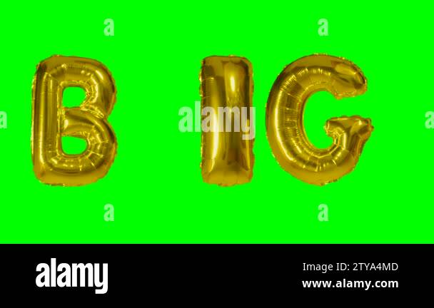 Word big from helium gold balloon letters floating on green screen ...