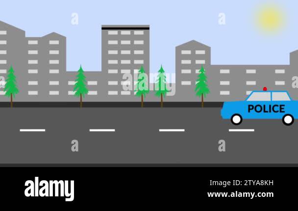 Cartoon city traffic. Animated street traffic. Police car driving Stock ...