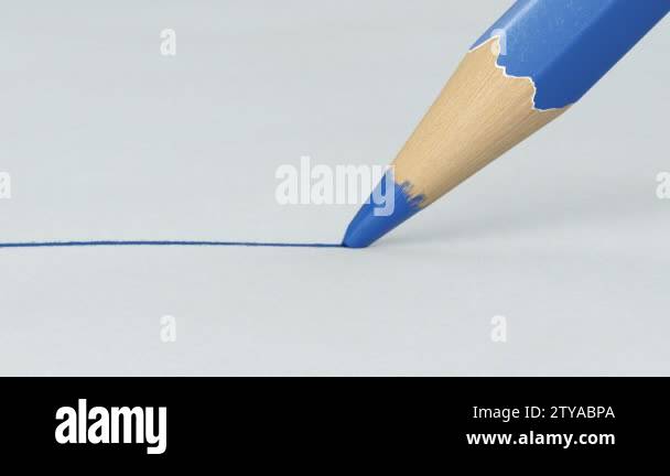Wooden Pencil Blue Color Drawing Line on Paper Close-up. Looped 3d ...
