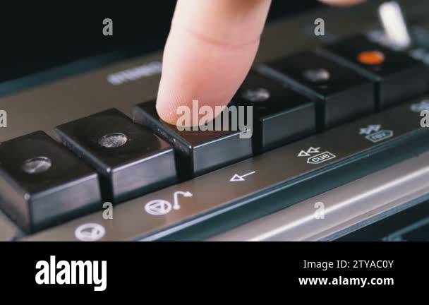 Pushing Play Button on a Vintage Tape Recorder. Transistor retro radio ...