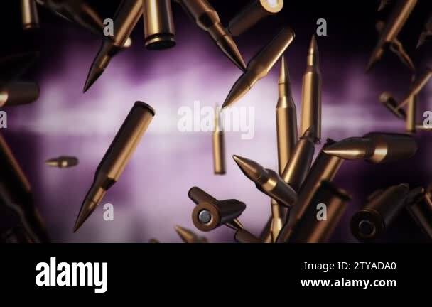 Animation falling of bullets different calibers on dark and blurred ...