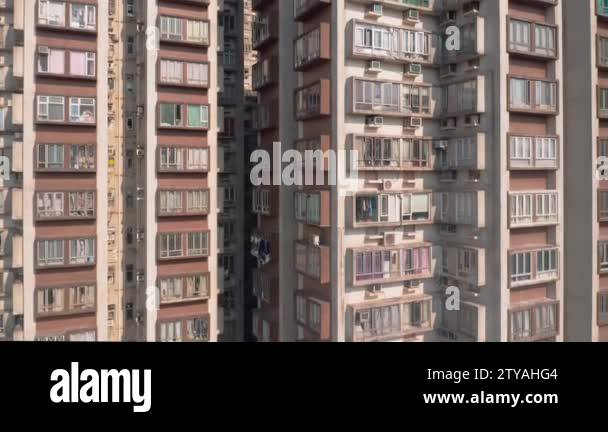Facades, windows and balconies, apartment houses in Hong Kong Stock ...