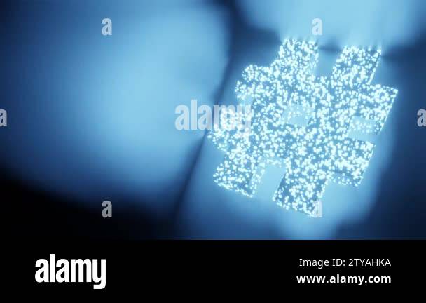 Hashtag sign and symbol glow futuristic particle 3D rendering cube ...